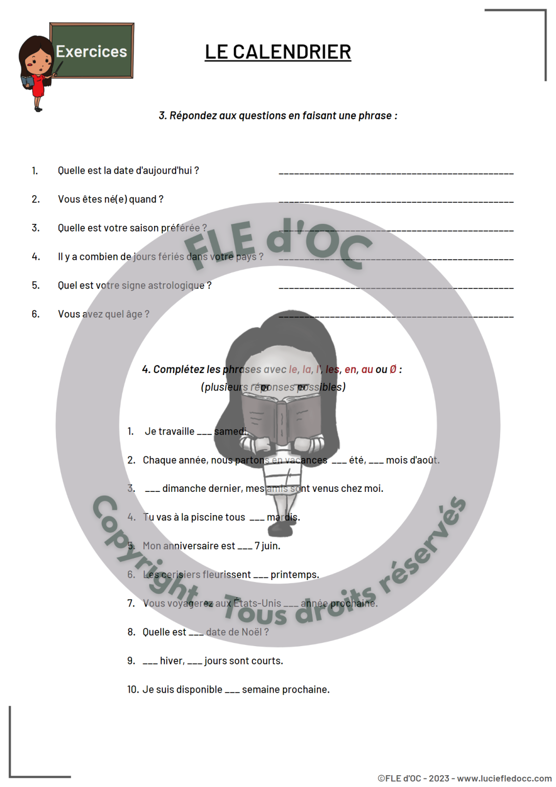Boutique - Leçon - Le calendrier (A1) - FLE d'OC