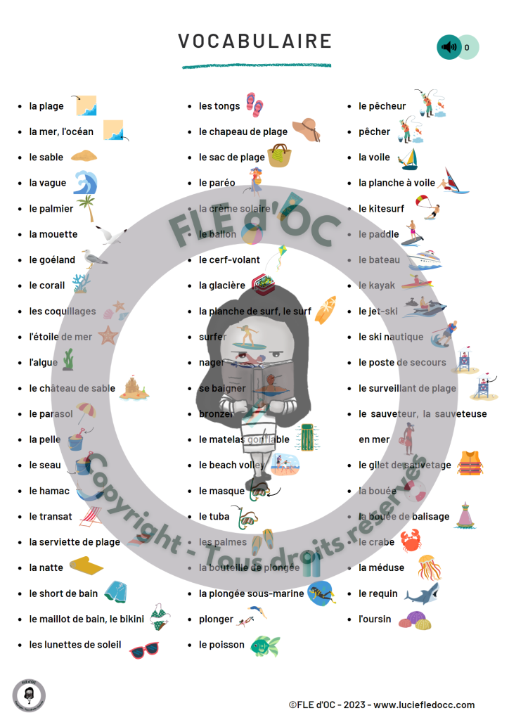 Boutique - Flashcards - La plage (A1) - FLE d'OC