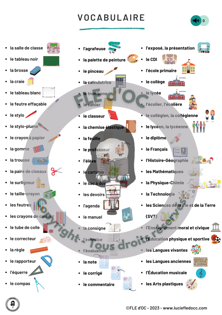 Boutique - Flashcards - L'école (A1) - FLE d'OC